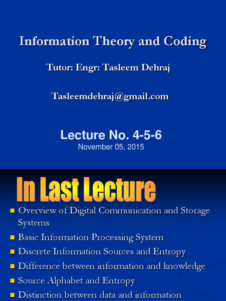 Information Theory: Entropy & Coding | PDF | Code | Information