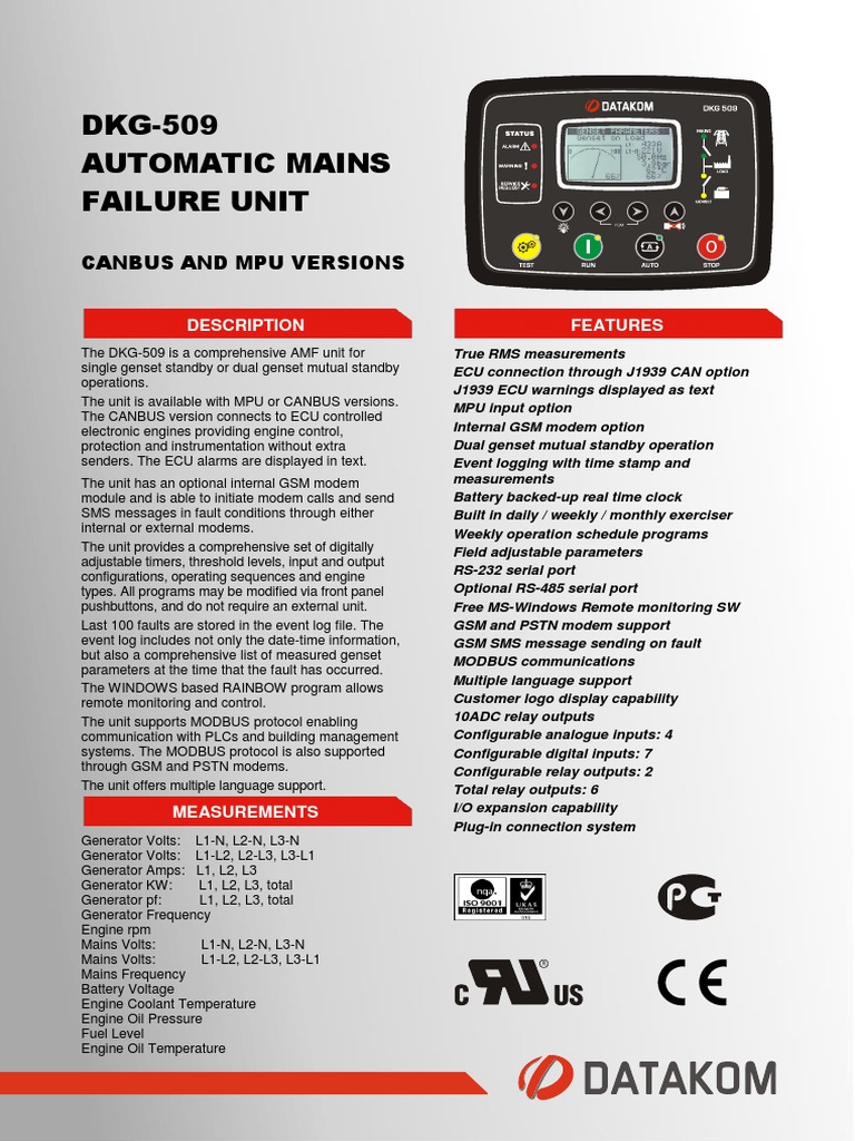 DKG-509 Automatic Mains Failure Unit: Canbus and Mpu Versions | PDF ...
