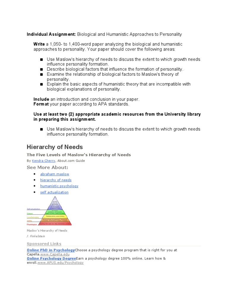 Biological and Humanistic Approaches to Personality: Maslow's Hierarchy ...