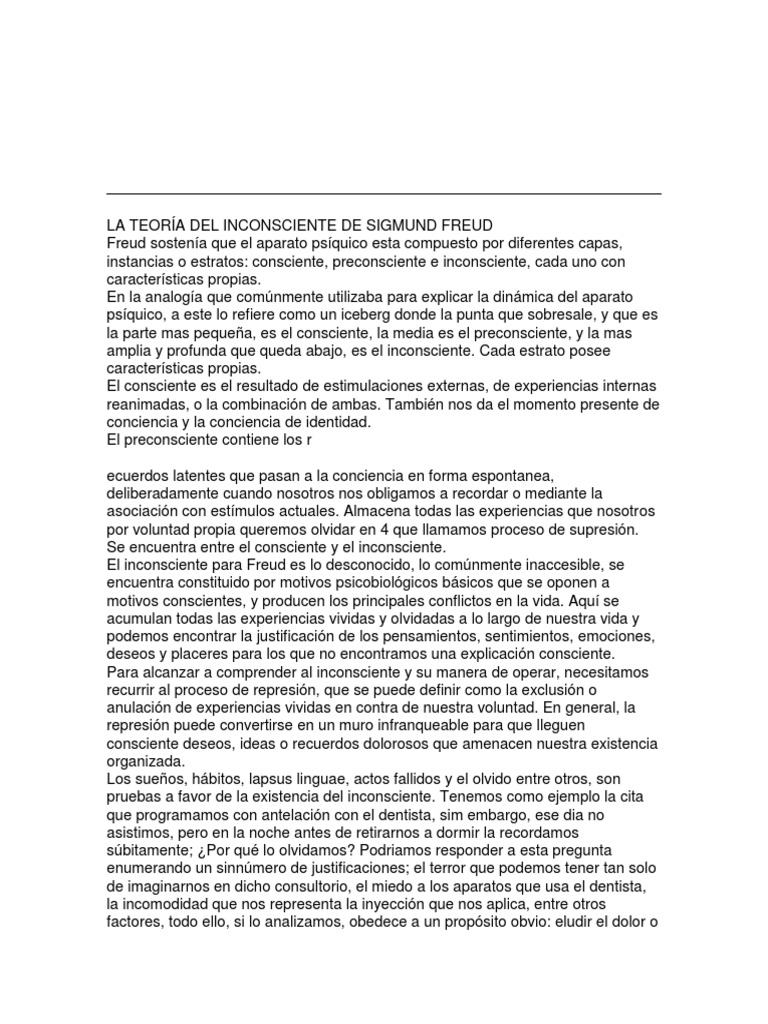 Inconsciente. Resumen | PDF | Mente inconsciente | Psicoanálisis