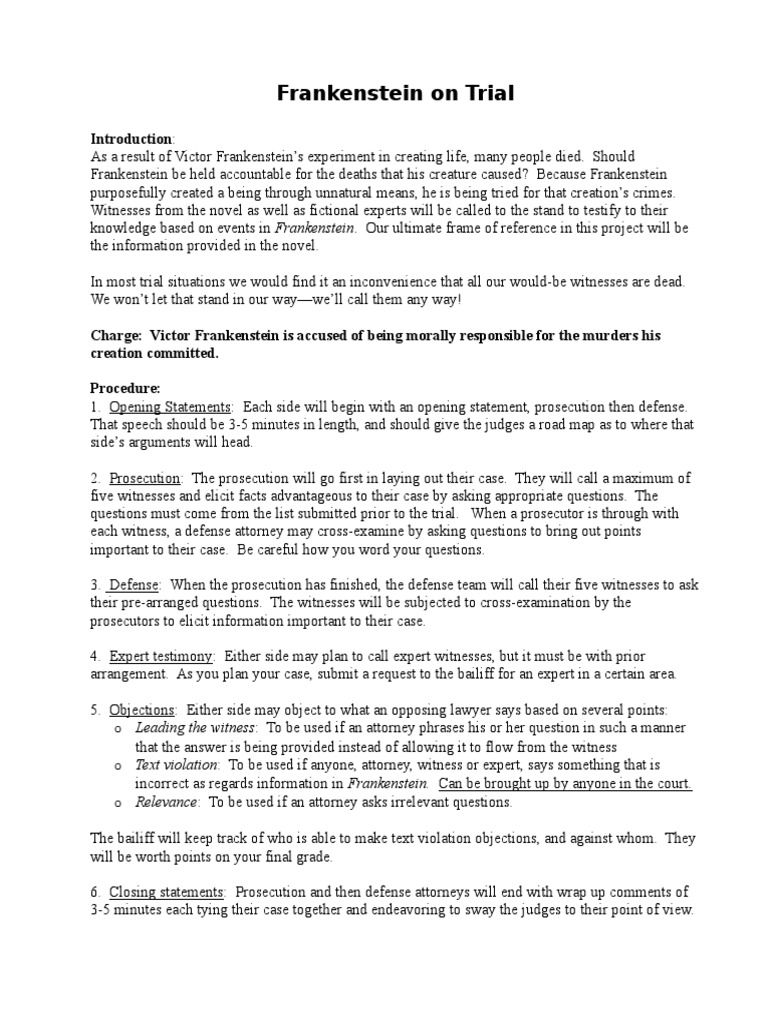 Frankenstein On Trials | PDF | Frankenstein | Witness