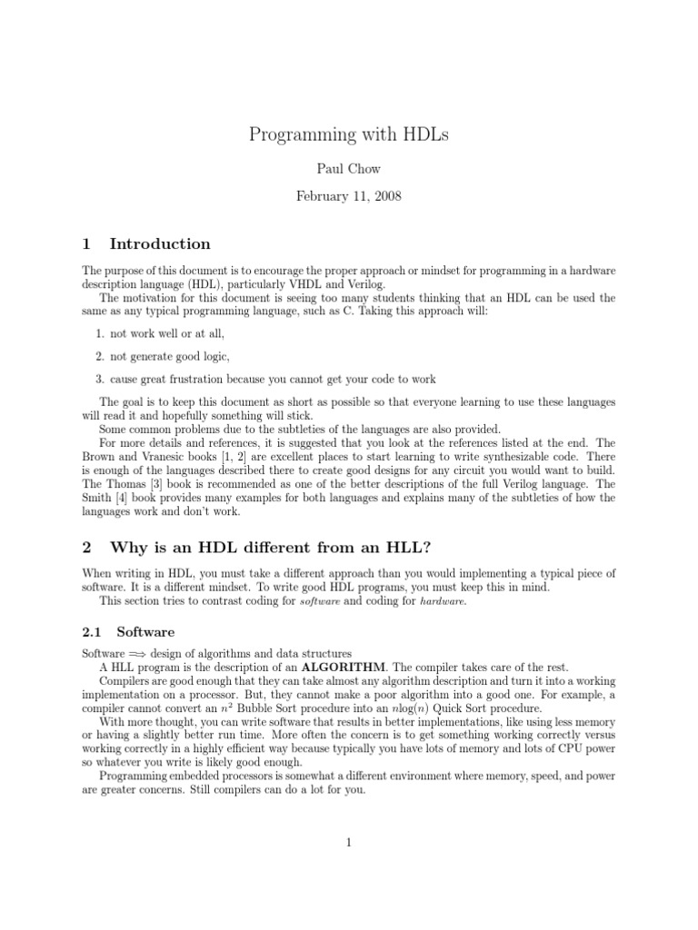 Programming With HDLS: Paul Chow February 11, 2008 | PDF | Hardware ...