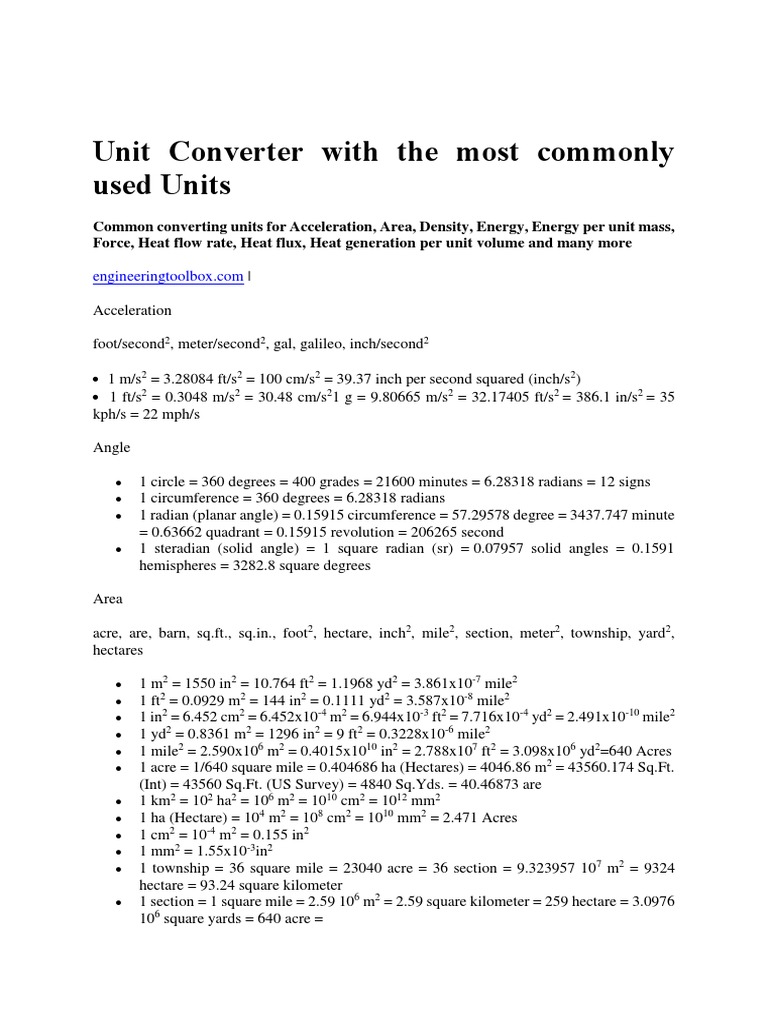 Unit Converter With The Most Commonly Used Units | PDF