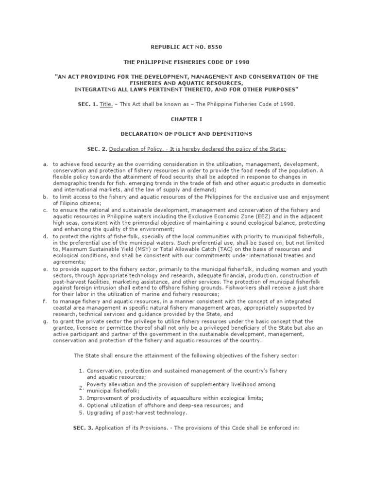 03 - RA 8550 - The Philippine Fisheries Code | PDF | Coral | Coral Reef