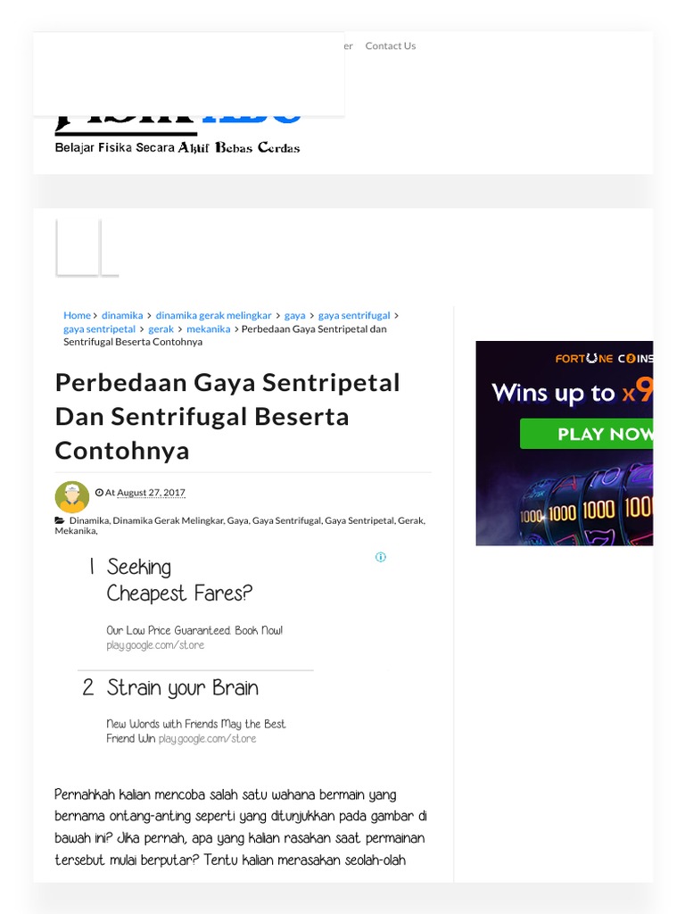 Perbedaan Gaya Sentripetal Dan Sentrifugal Beserta Contohnya - FISIKABC ...