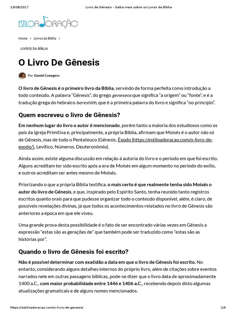 Livro de Gênesis - Saiba Mais Sobre Os Livros Da Bíblia | Download ...