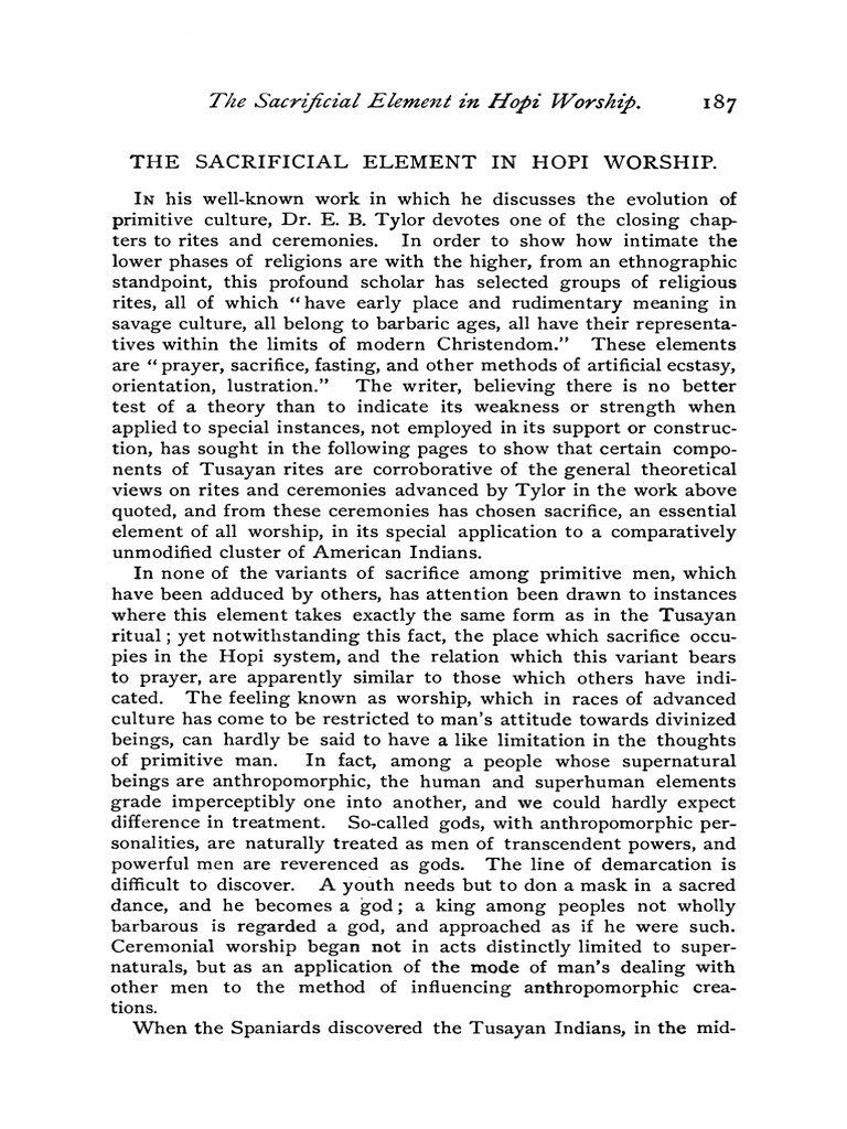 The Sacrificial Element in Hopi Worship | PDF | Idolatry | Sacrifice