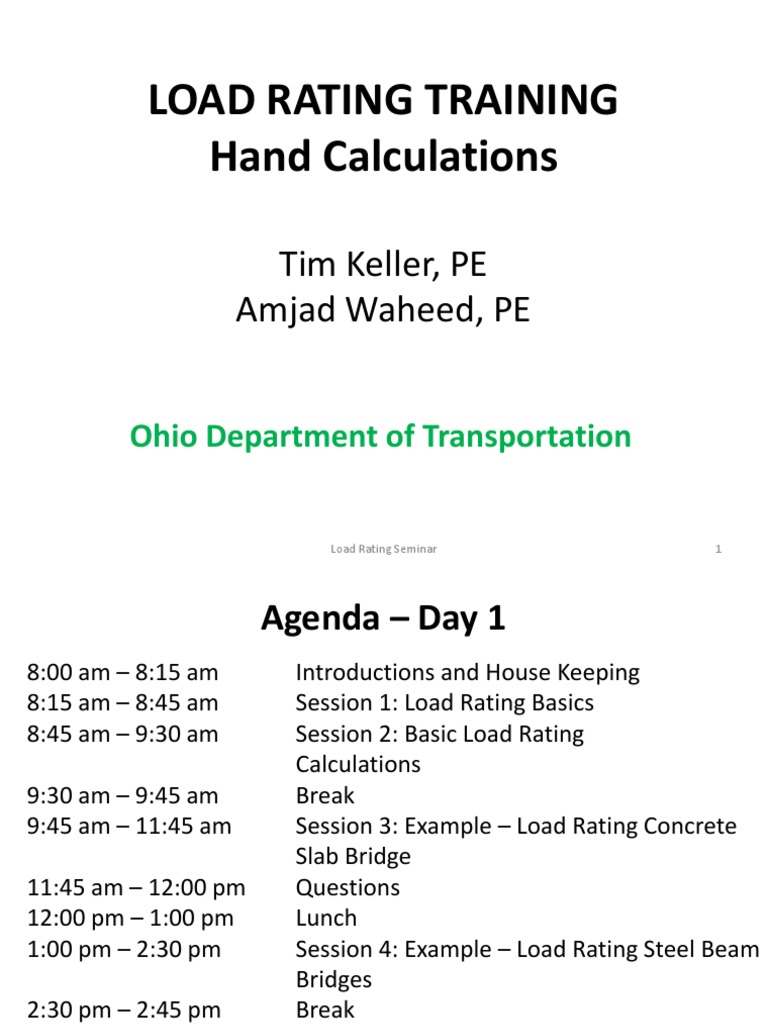 Load Rating Training Hand Calculations: Tim Keller, PE Amjad Waheed, PE ...