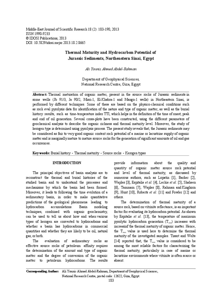 Thermal Maturity and Hydrocarbon Potential of Jurassic Sediments ...
