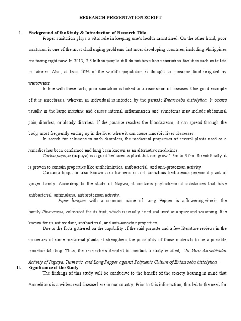 Research Presentation Script I. Background of The Study & Introduction ...