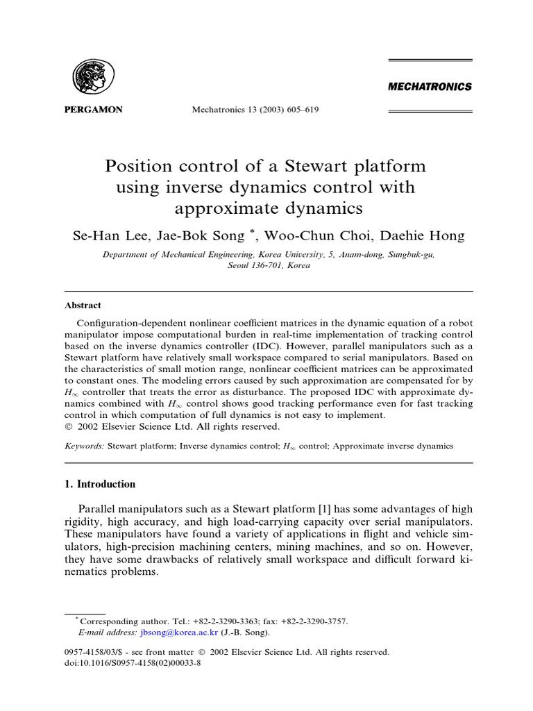 Position Control of A Stewart Platform Using Inverse Dynamics Control With Approximate Dynamics ...