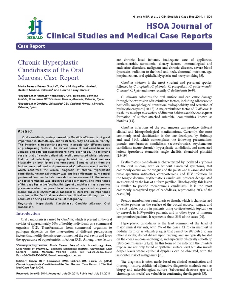 Chronic Hyperplastic Candidiasis of The Oral Mucosa Case Report PDF ...
