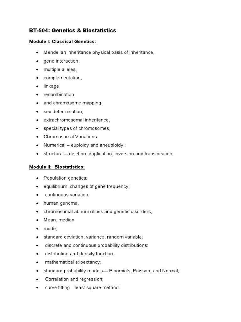 BT-504: Genetics & Biostatistics: Module I: Classical Genetics | PDF