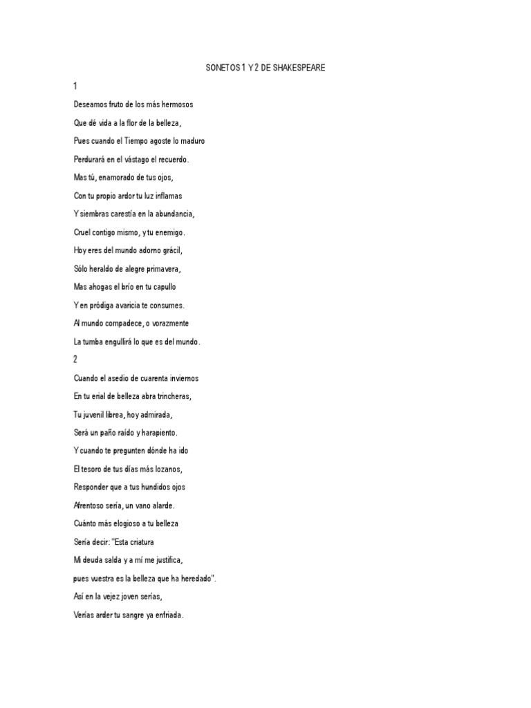 Sonetos 1 y 2 de Shakespeare | PDF