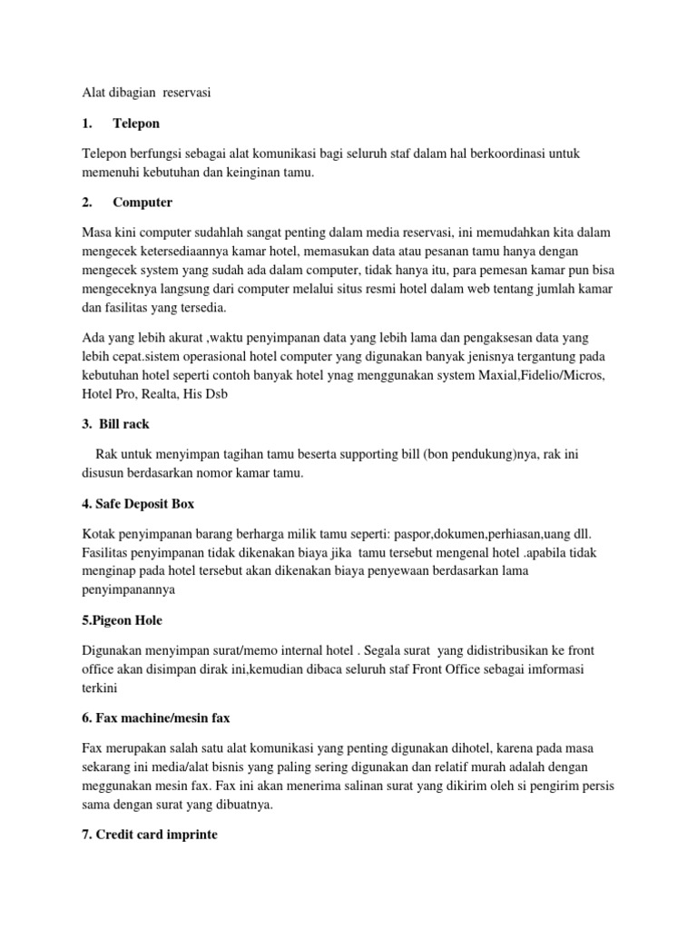 SOP Reservasi | PDF
