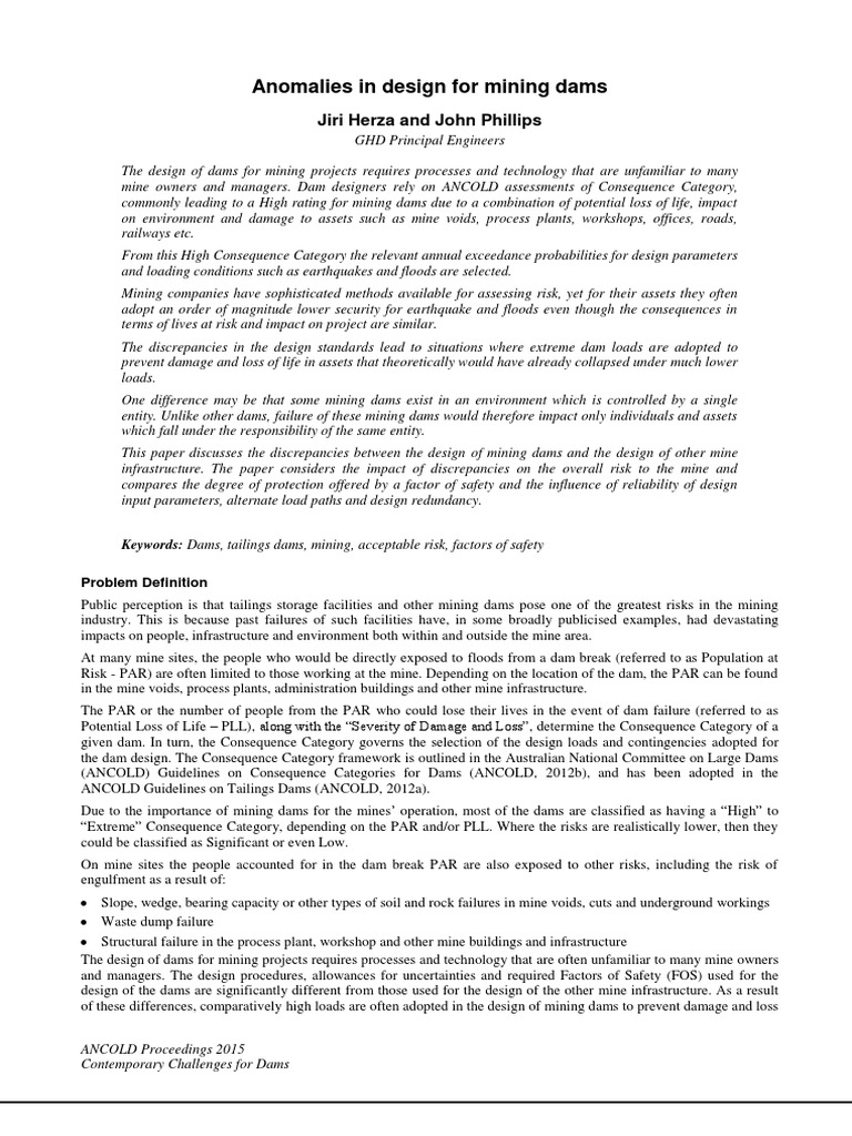 ANCOLD 2015-Anomalies in Design For Mining Dams-HERZA PHILLIPS | PDF ...