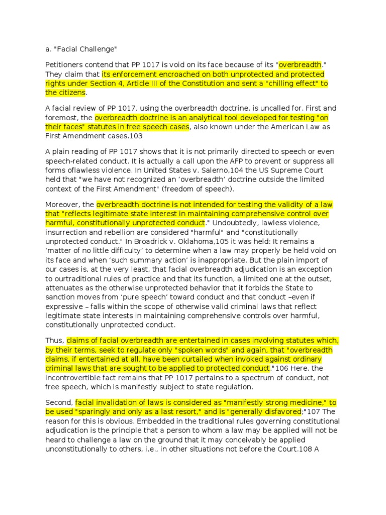 Overbreadth Doctrine in Facial Challenges | PDF | Overbreadth Doctrine ...