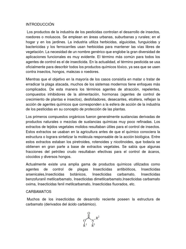 Insecticidas Carbamatos: Estructura y Uso | PDF | Insecticida | Pesticida