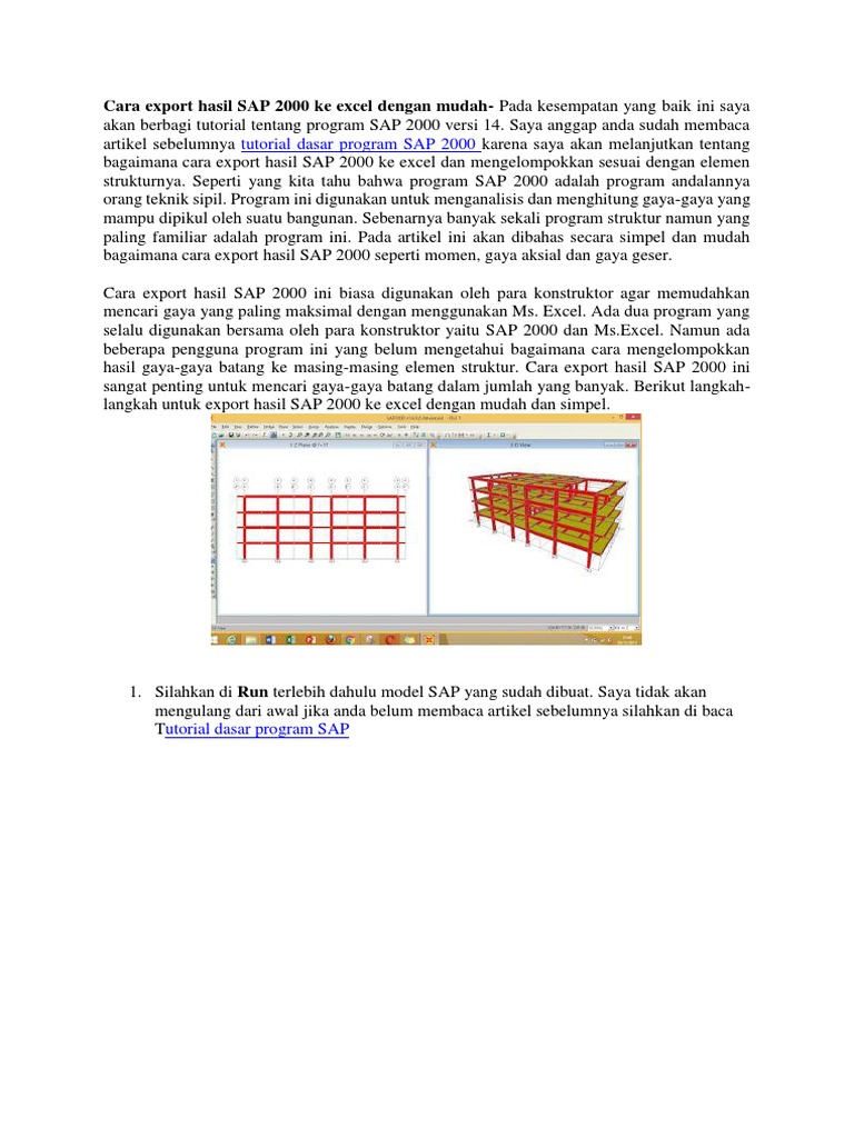 Cara Export Hasil SAP 2000 Ke Excel Dengan Mudah | PDF