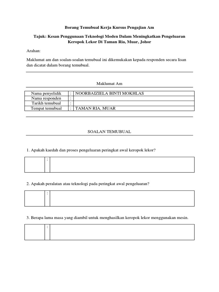 Borang Temubual Kerja Kursus Pengajian Am | PDF