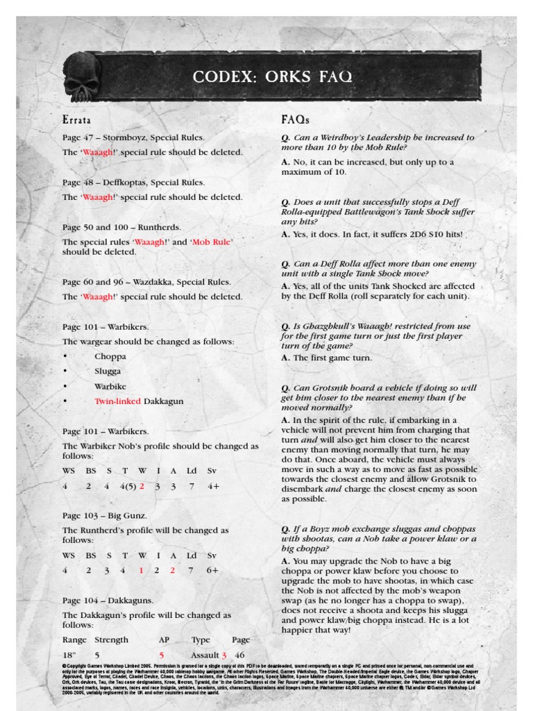Codex: Orks Fa Q: Faqs Errata | PDF | Leisure