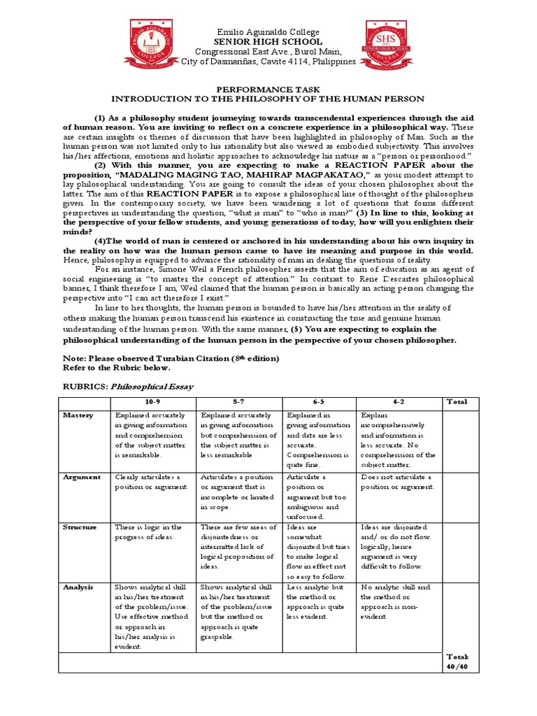 Performance Task in Philo PDF | PDF | Argument | Idea