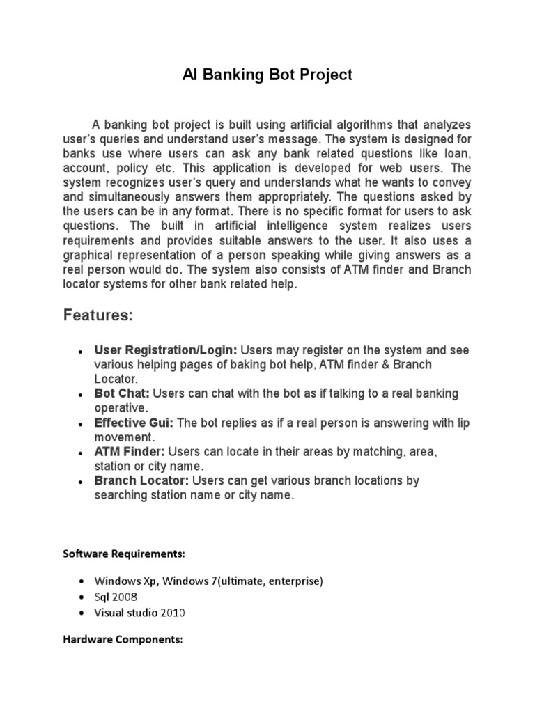 AI Banking Bot Project: Features | PDF