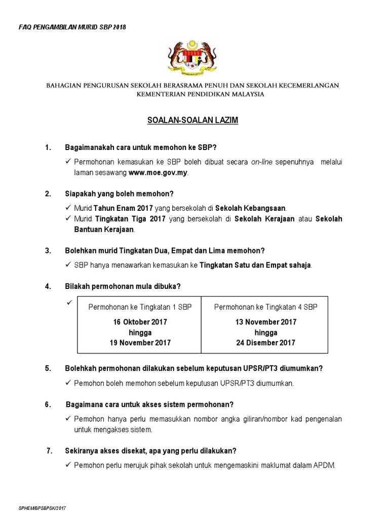 Kemasukan Sekolah Berasrama Penuh | PDF