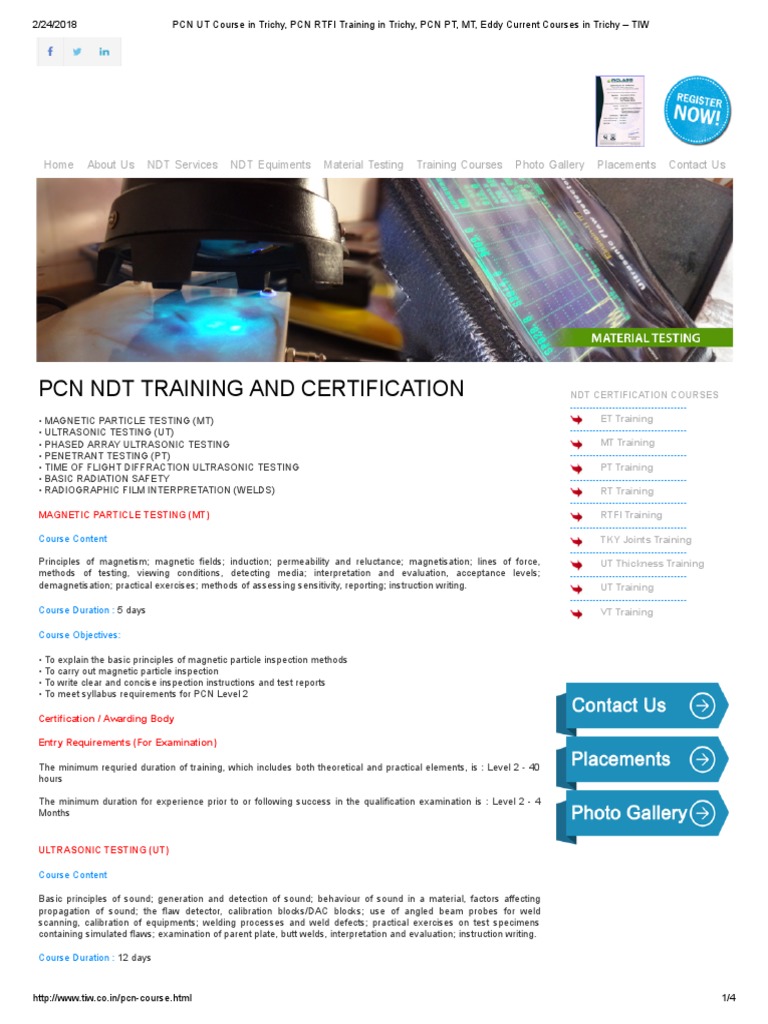PCN UT Course in Trichy, PCN RTFI Training in Trichy, PCN PT, MT, Eddy ...