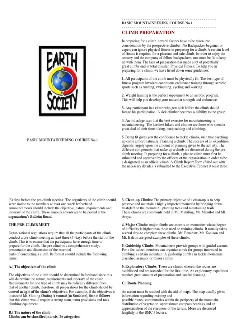 Basic Mountaineering Course No 1 | PDF | Backpack | Backpacking ...