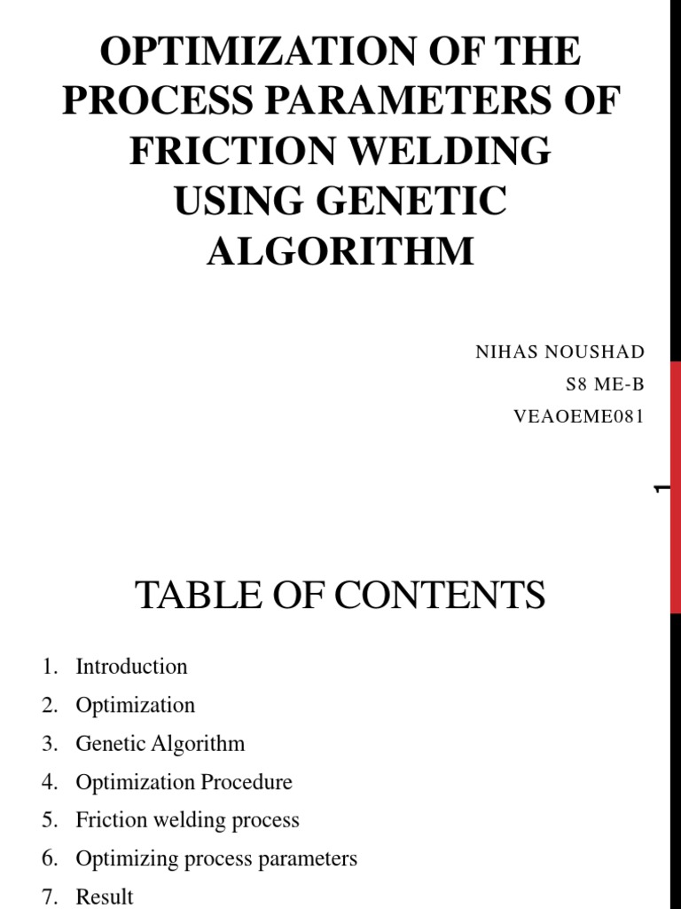 Optimization of Friction Welding Parameters Using Friction Welding | PDF | Genetic Algorithm ...