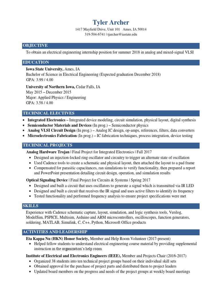 Resume Tyler Archer | PDF | Electronic Circuits | Electronics