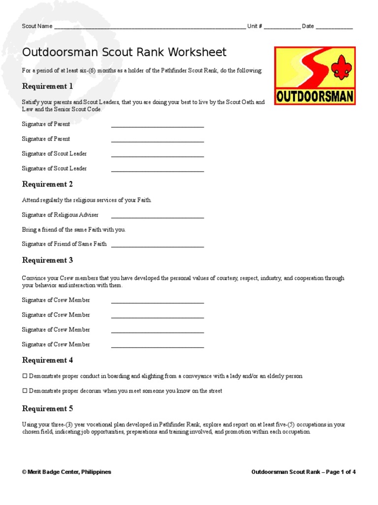 Outdoorsman Scout Rank Worksheet: Requirement 1 | PDF | Scouting | Map