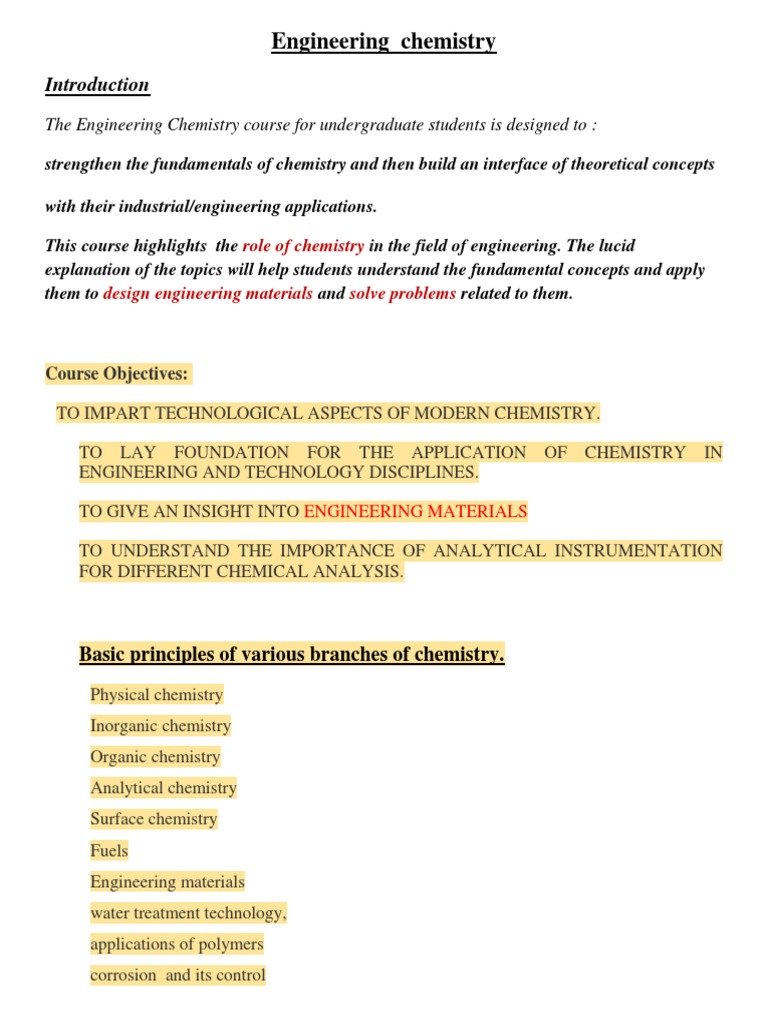Engineering Chemistry: Role of Chemistry Design Engineering Materials ...