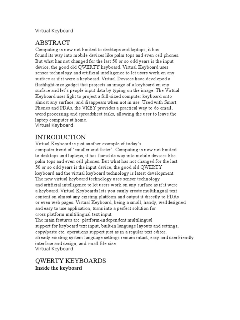 Virtual Keyboard | PDF | Personal Digital Assistant | Computer Keyboard