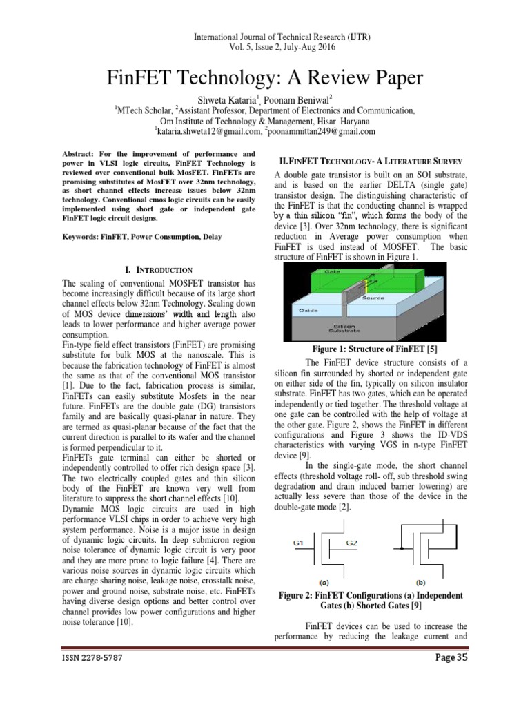 FinFET TEchnologies | PDF | Mosfet | Field Effect Transistor