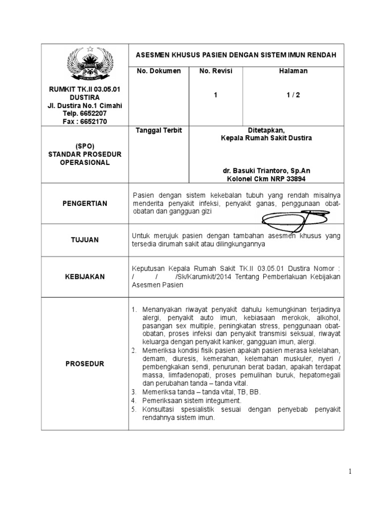Asesmen Khusus Pasien Dengan Sistem Imun Rendah | PDF