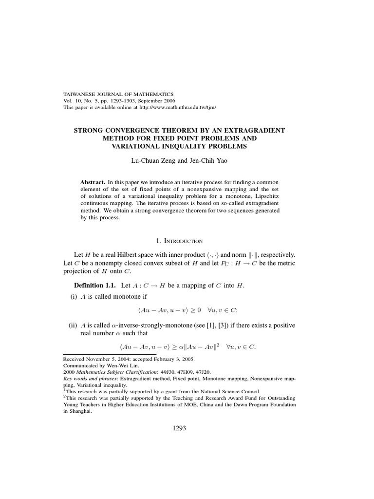 Strong Convergence Theorem By An Extragradient Method For Fixed Point