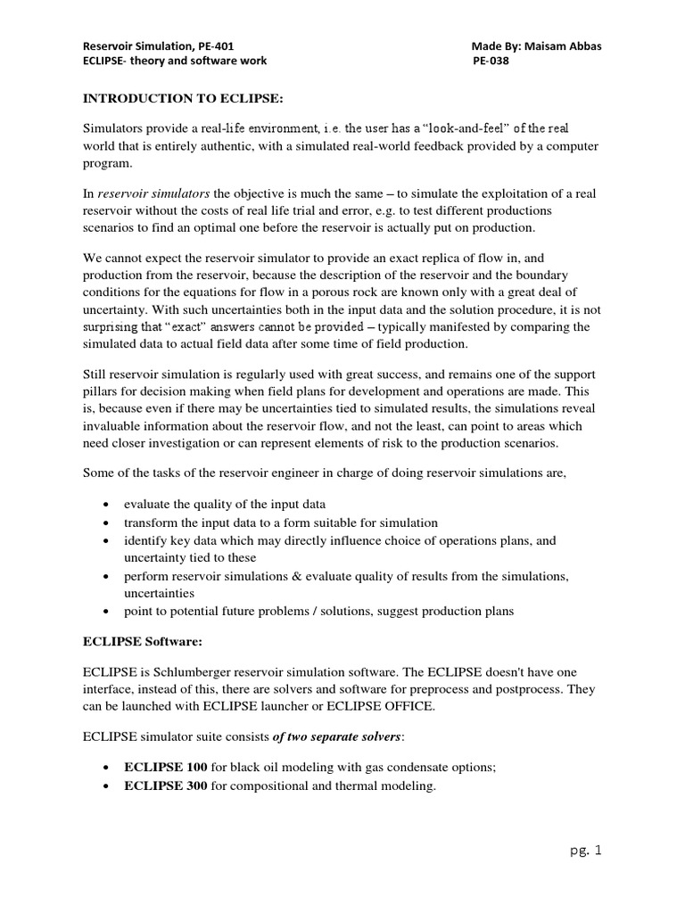 Eclipse-Theory and Software Work | PDF | Simulation | Petroleum Reservoir