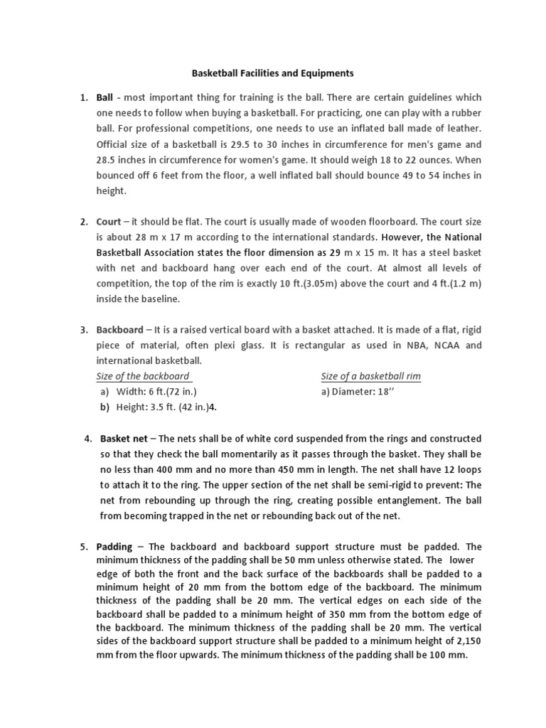 Basketball Facilities and Equipment Guide | PDF | Clock | Sports