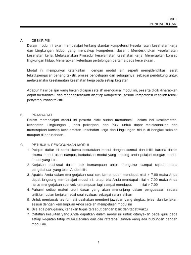 Modul k3lh Untuk Siswa | PDF