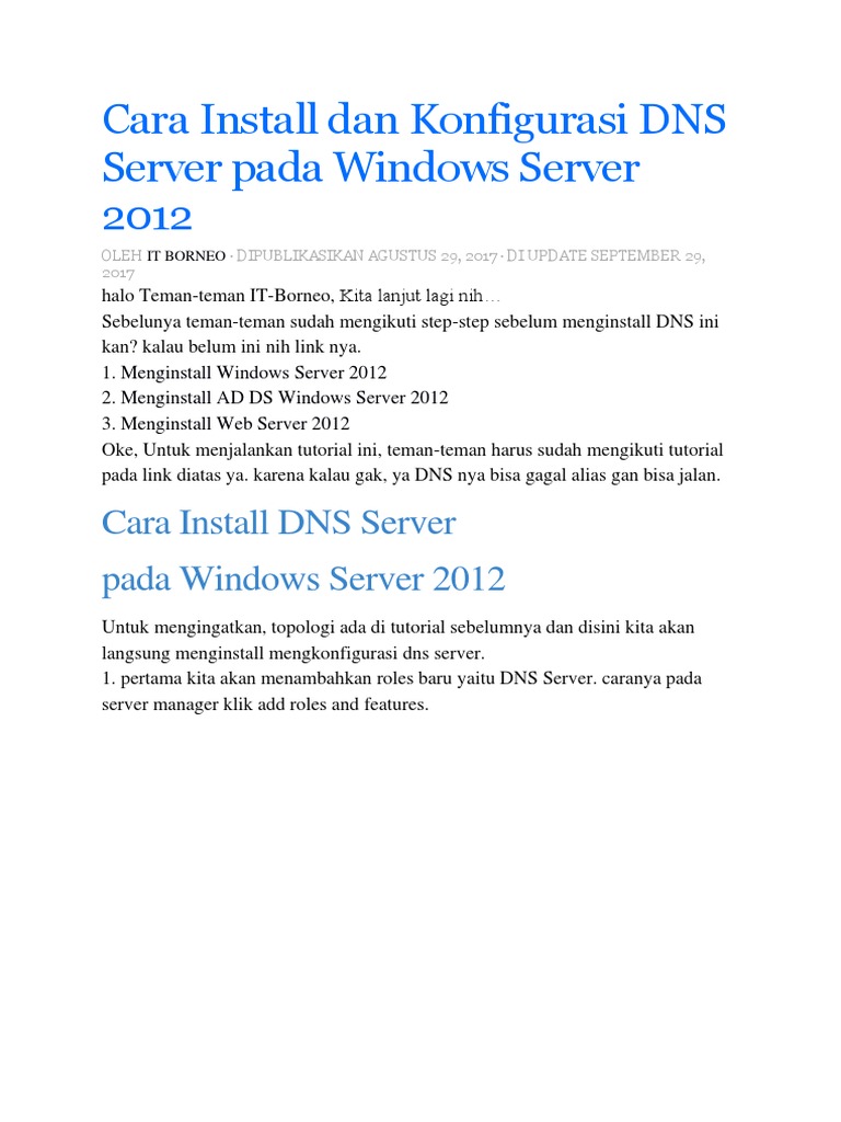 Cara Install Dan Konfigurasi Dns Server Pada Windows Server 2012 Pdf