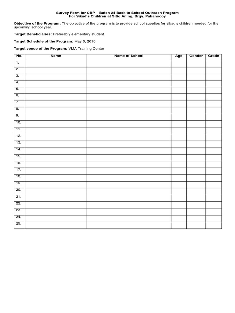 Survey Form For KBP | PDF