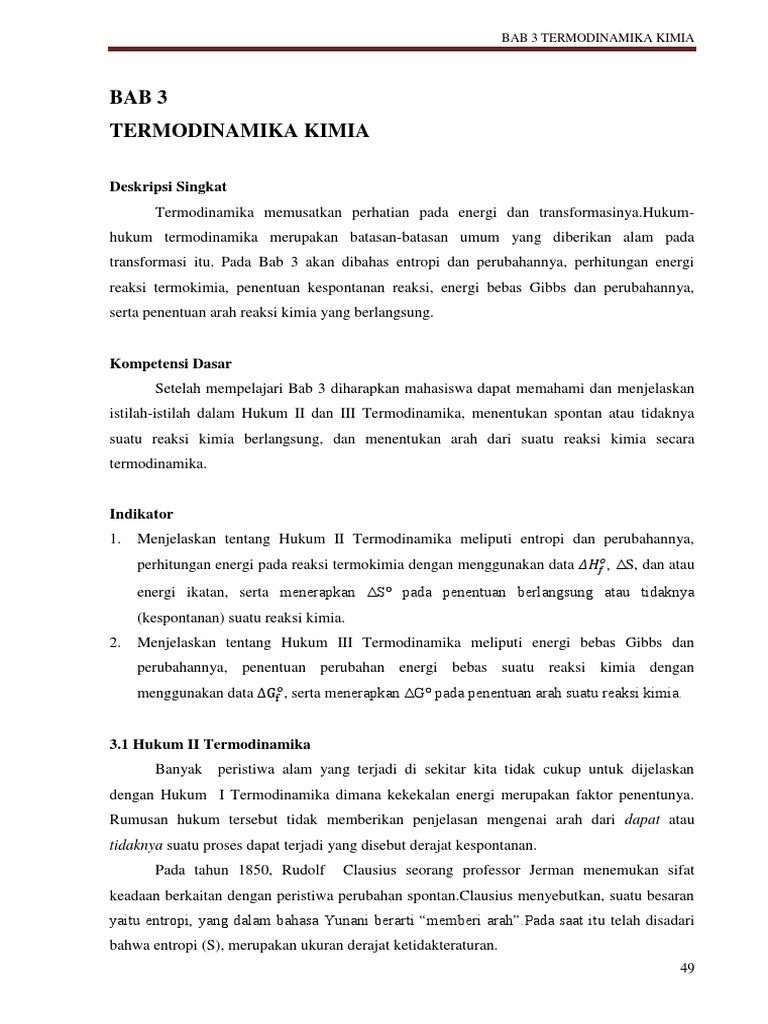 Bab 3 Termodinamika Kimia | PDF | Metode & Bahan Ajar | Teknologi & Rekayasa