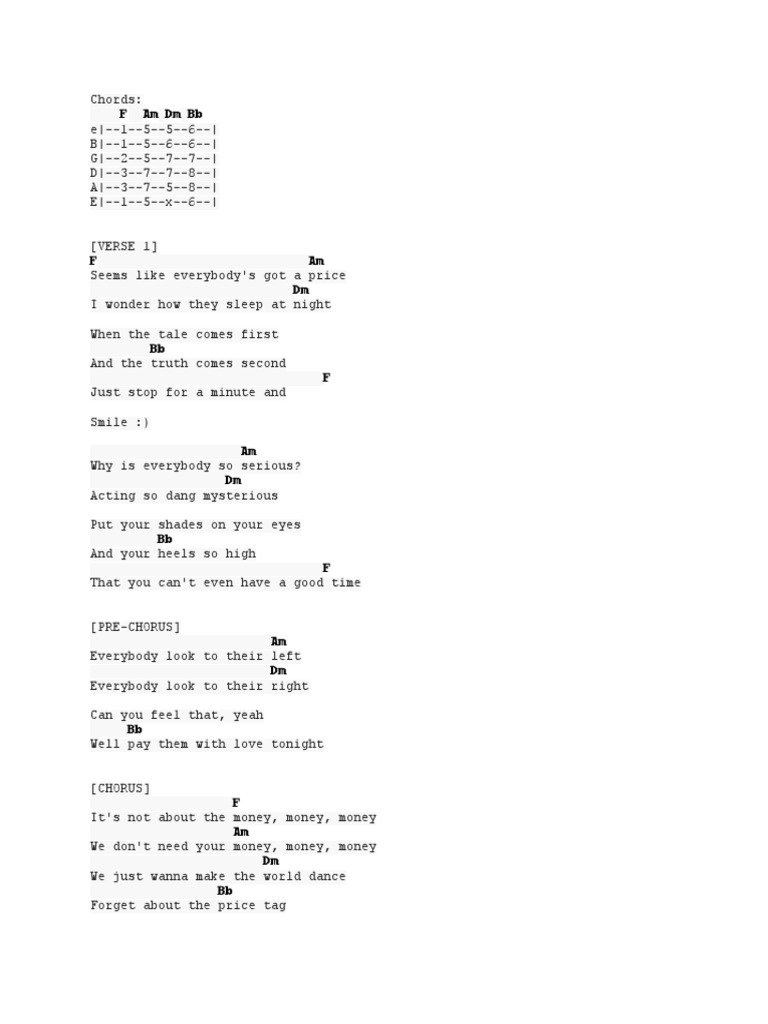 Jessie J Price Tag Guitar Chords