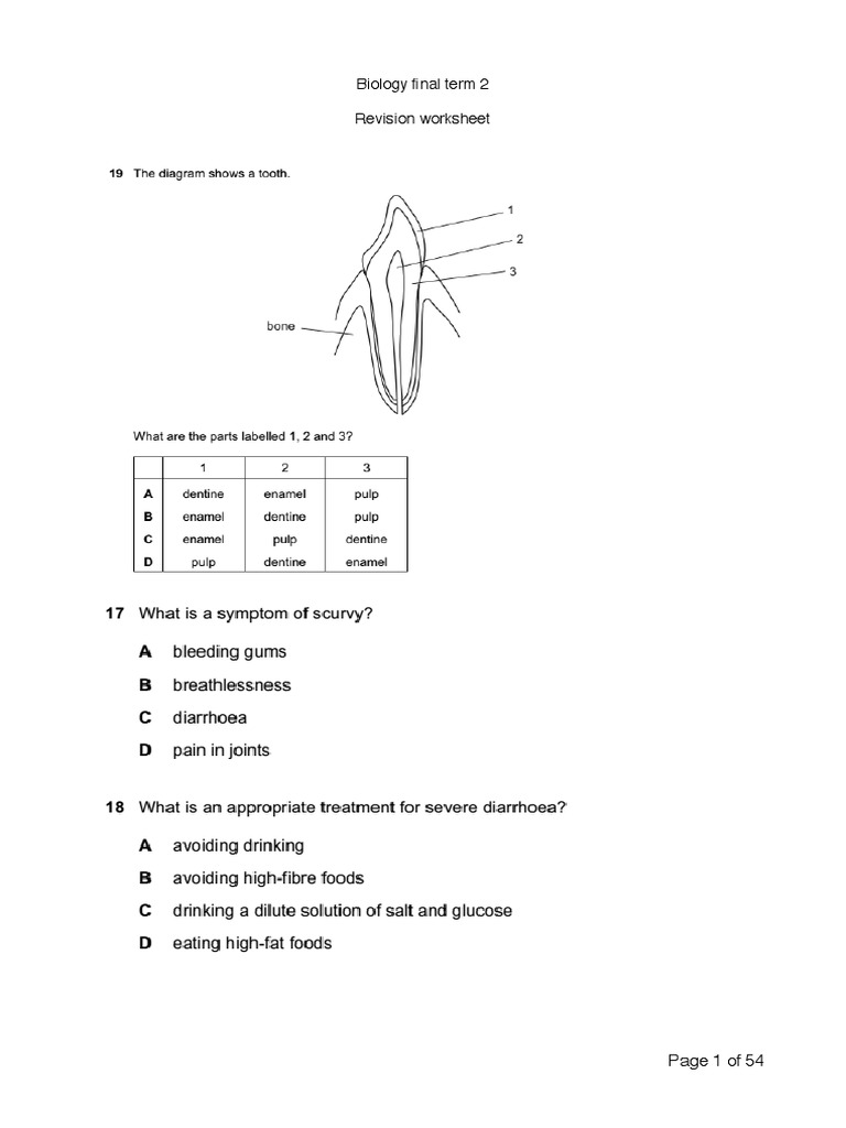 Biology Final Term 2 Revision Worksheet: Page of 1 54 | PDF