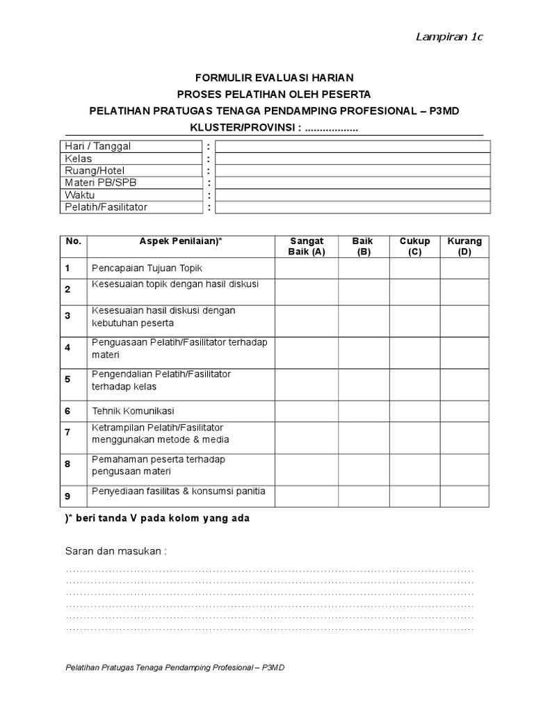 Form 1.1c.1 Form Evaluasi Pelatihan Oleh Peserta | PDF