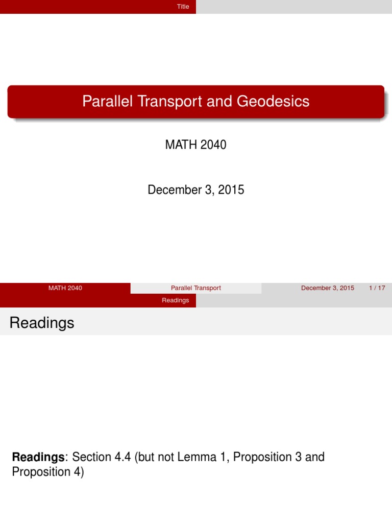 Parallel Transport and Geodesics Explained | PDF | Curve | Metric Geometry