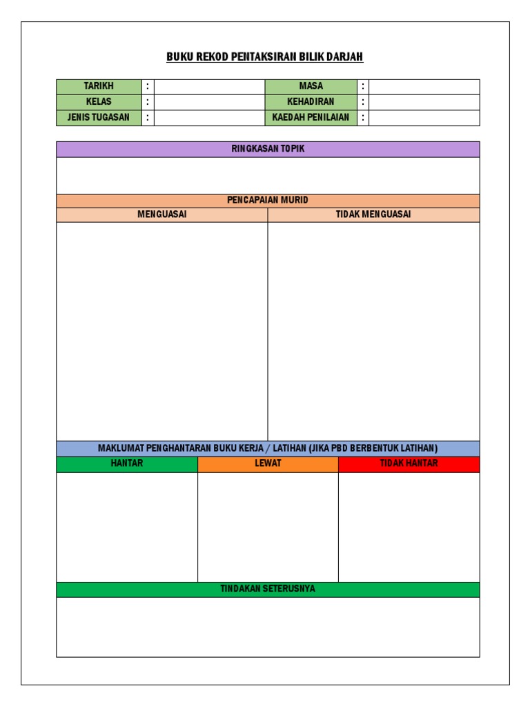 Buku Rekod Pentaksiran Bilik Darjah | PDF