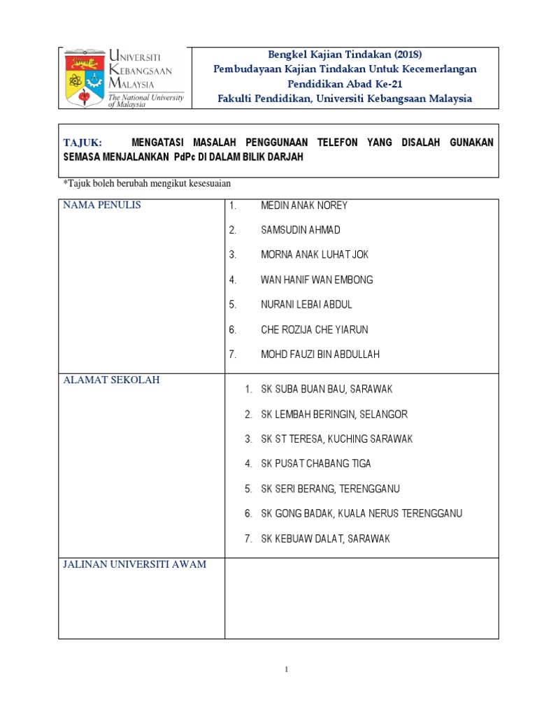 Contoh Handout Bengkel Kajian Tindakan | PDF